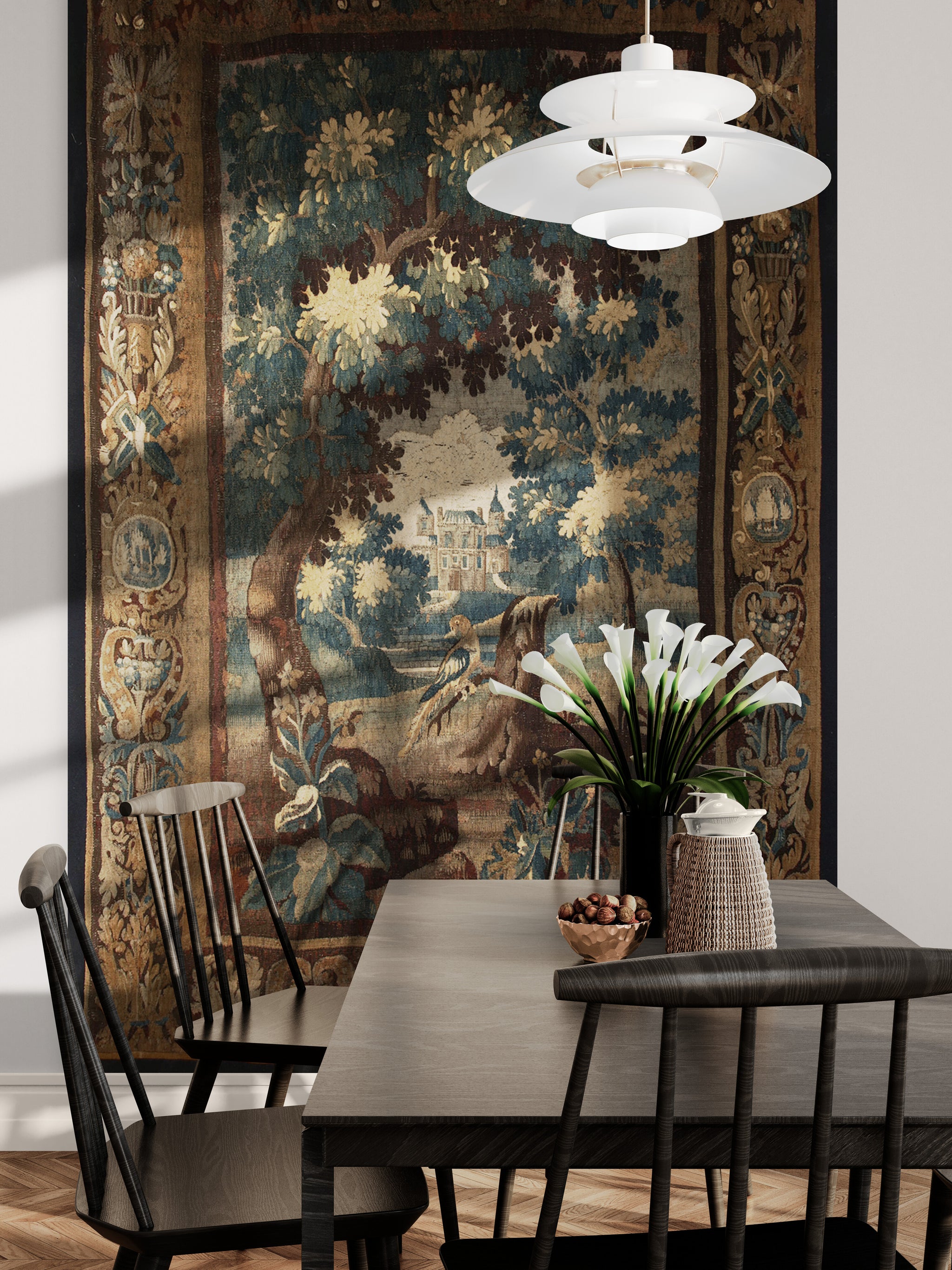 Gorgeous Vertical French Verdure Tapestry Spot On Reproduction RE60650 – Romantic English