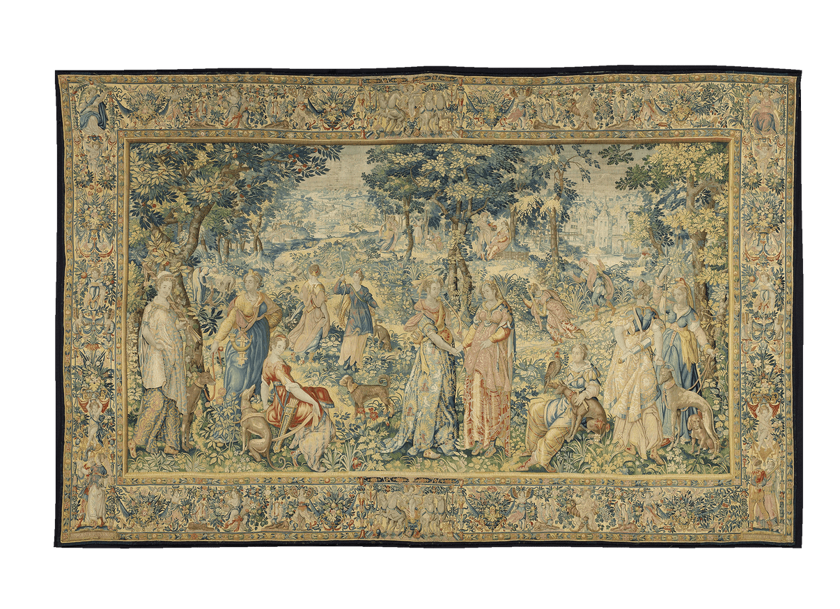 17th Century Tapestry Reproduction: An Exquisite Verdure Depicting a N ...